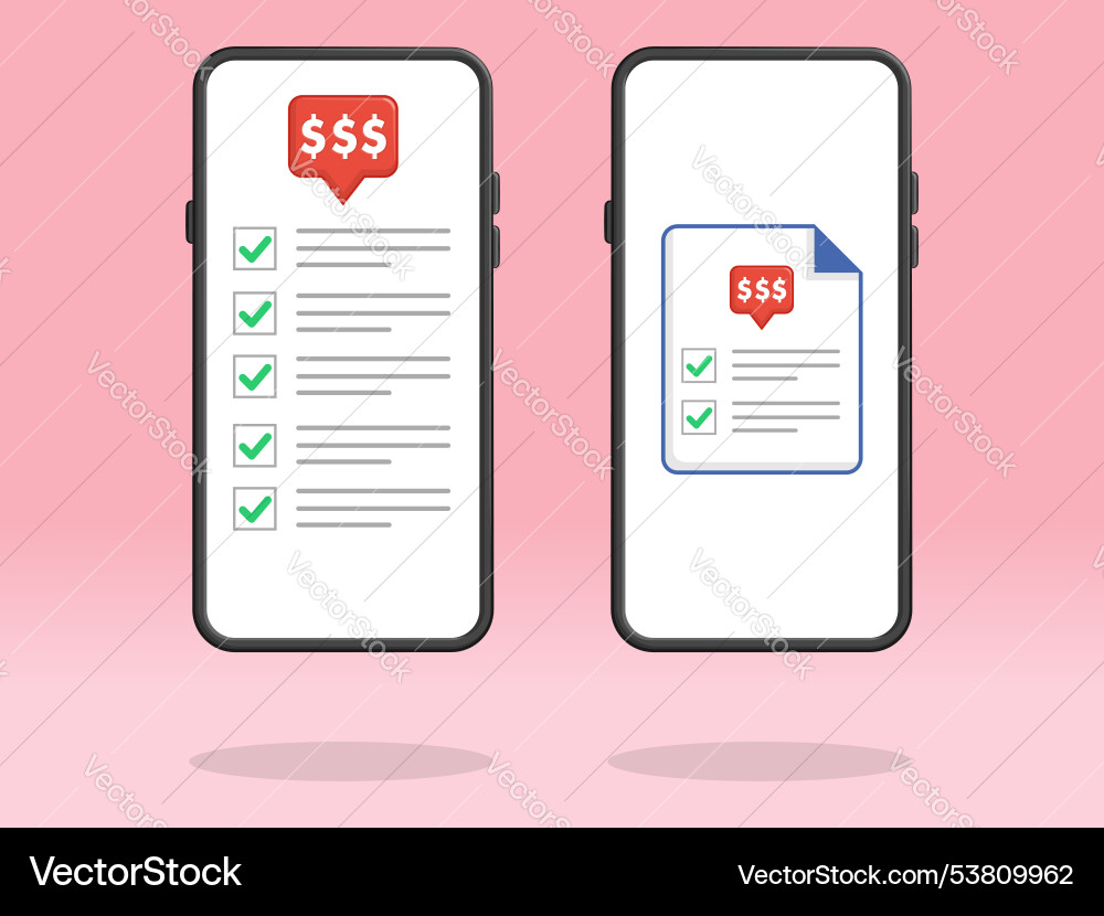 Smartphone checklist price expensive Royalty Free Vector