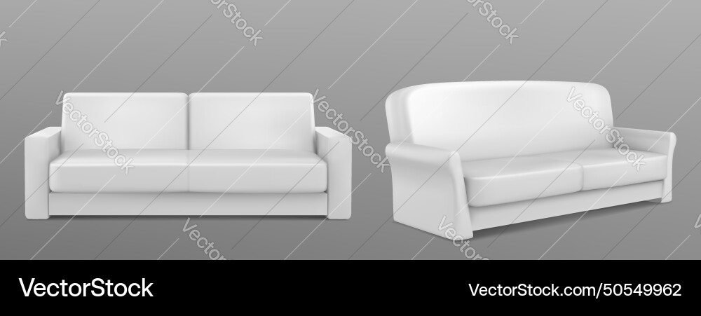 White sofa 3d with fabric surface Royalty Free Vector Image