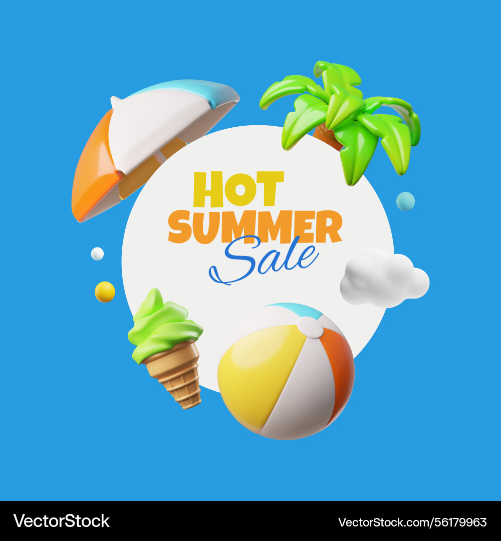 3d round frame for seasonal promotion with beach Vector Image