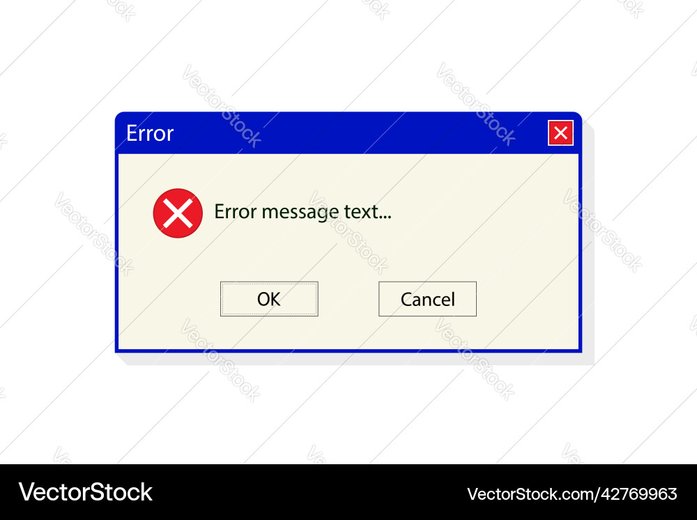 Error window on computer message 90s pc Royalty Free Vector