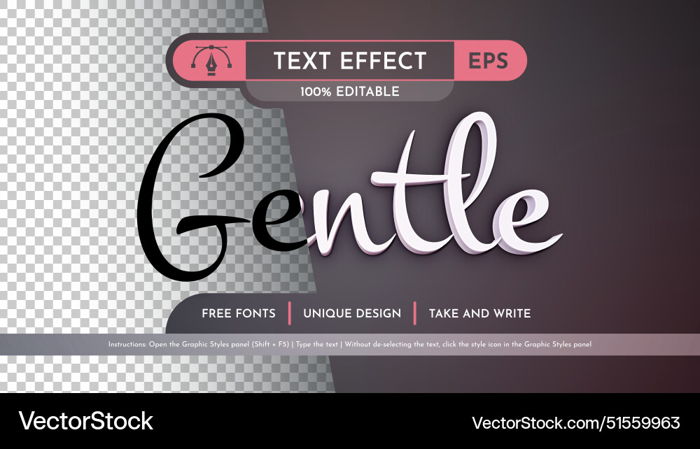 Gentle - editable text effect font style Vector Image