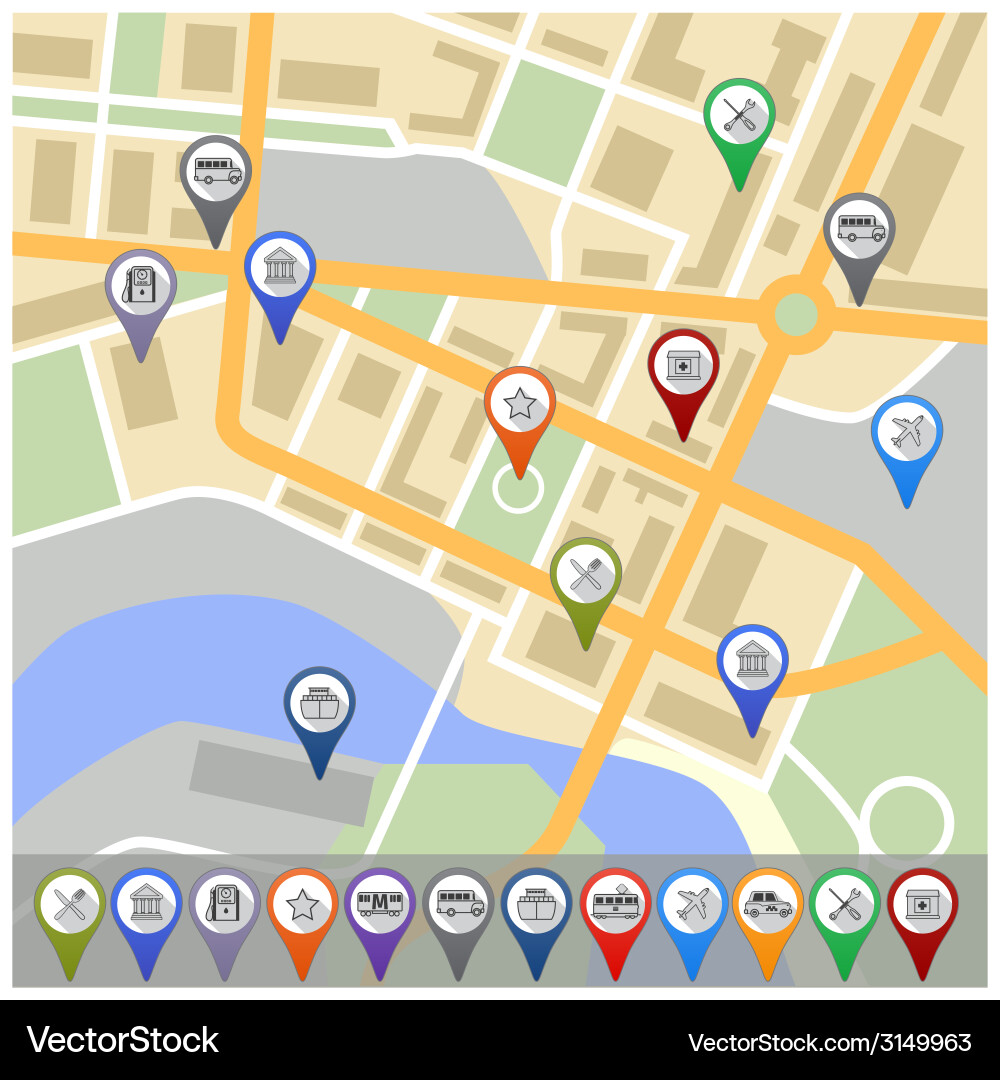 Map with gps icons Royalty Free Vector Image - VectorStock