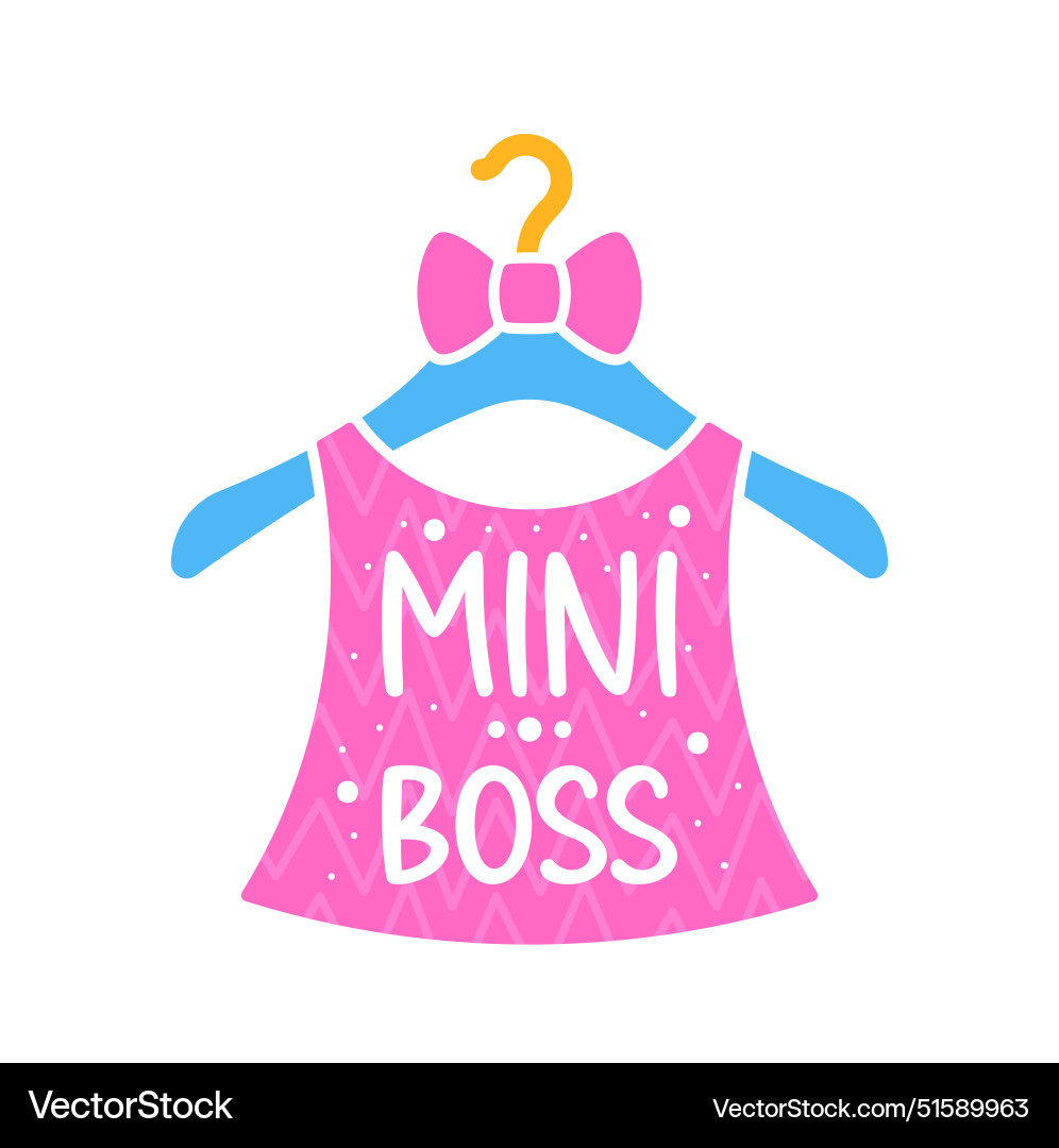 Pink dress with mini boss text on blue hanger Vector Image