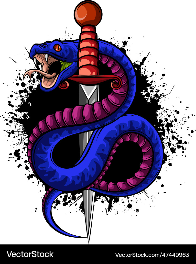 Snake and dagger on white Royalty Free Vector Image