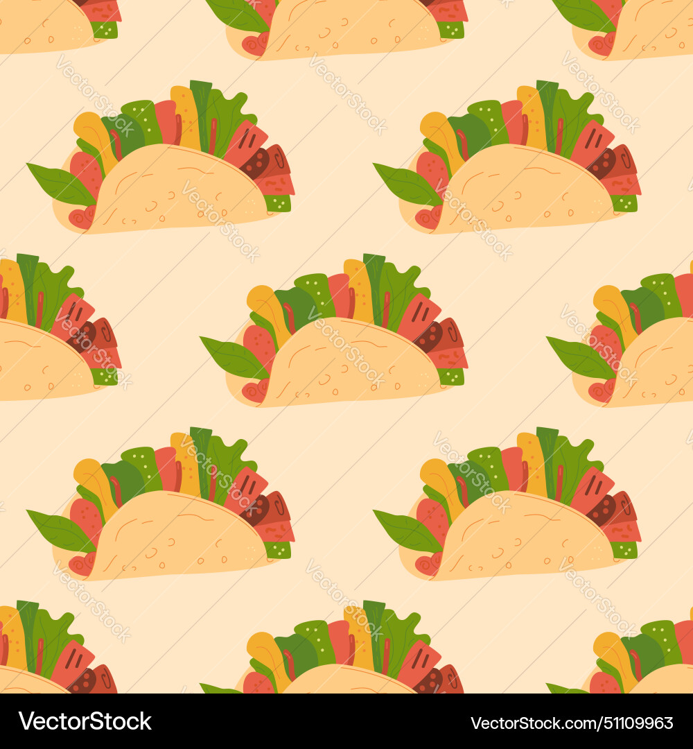 Tacos seamless pattern mexican fast food snack Vector Image