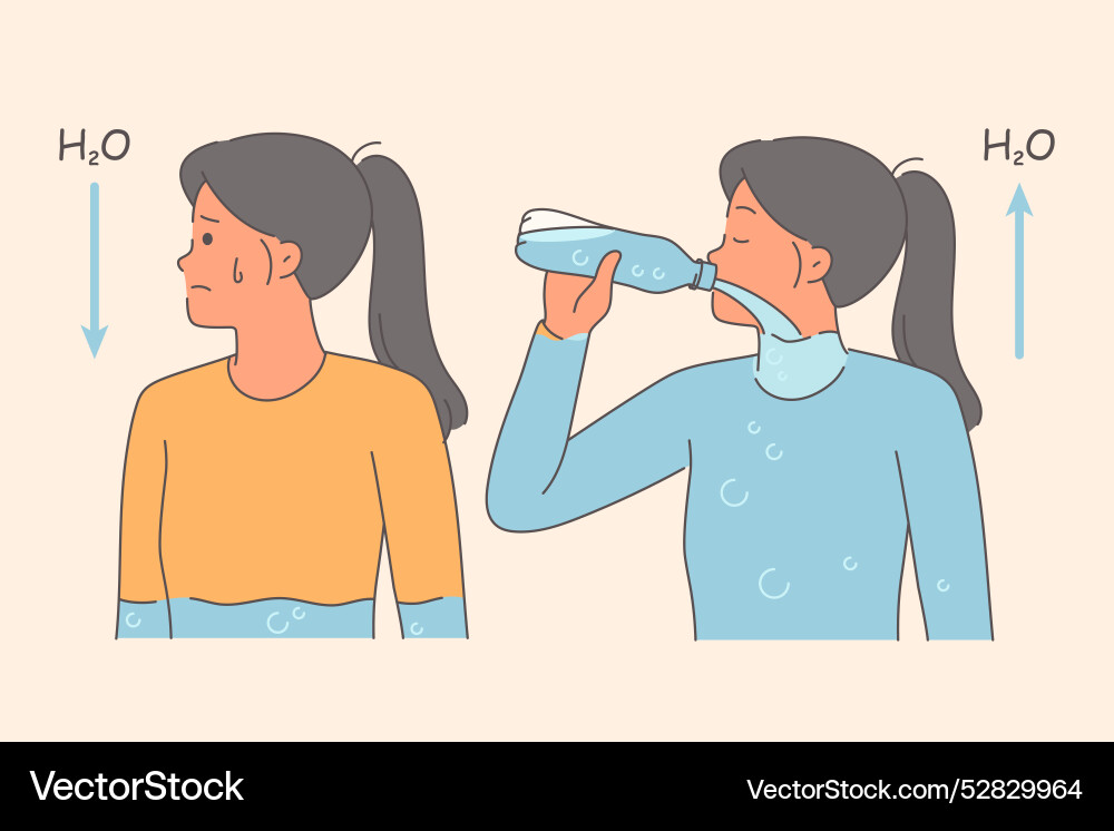 Dehydrated woman drinks water from bottle Vector Image