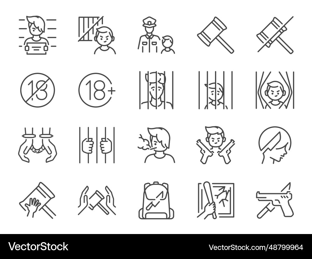 Juvenile crime icon set Royalty Free Vector Image