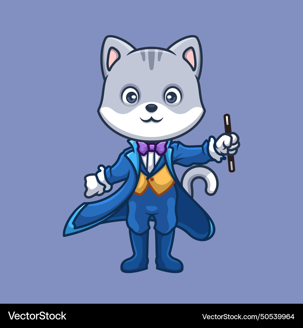 Magician grey cat cartoon Royalty Free Vector Image