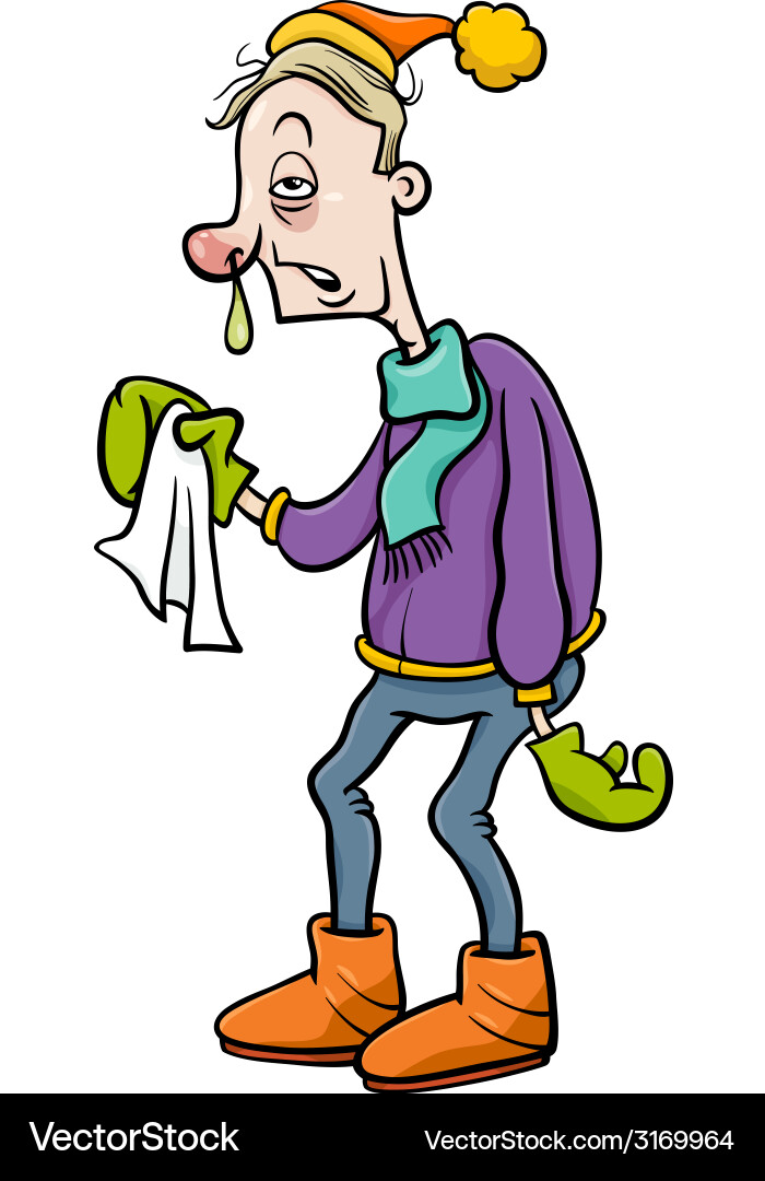 Man with flu cartoon Royalty Free Vector Image