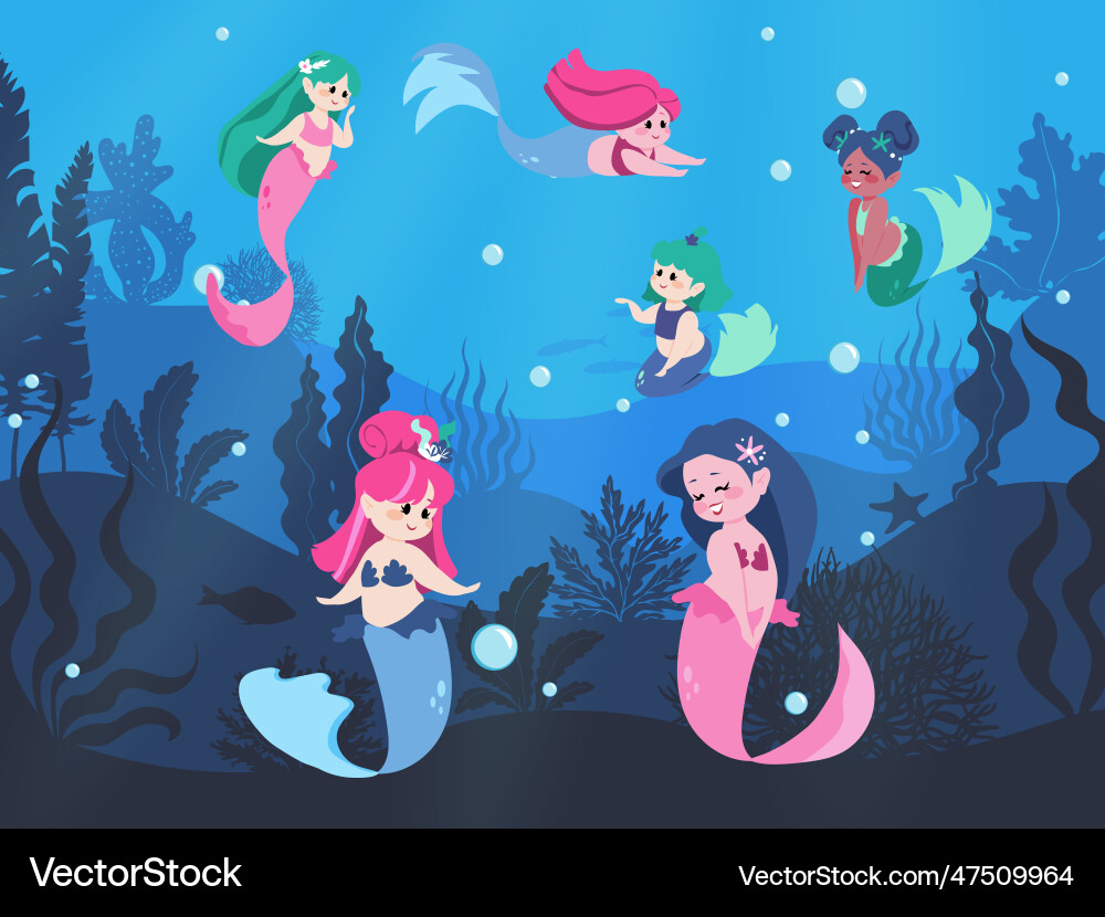 Mermaids cartoon flat style isolated Royalty Free Vector