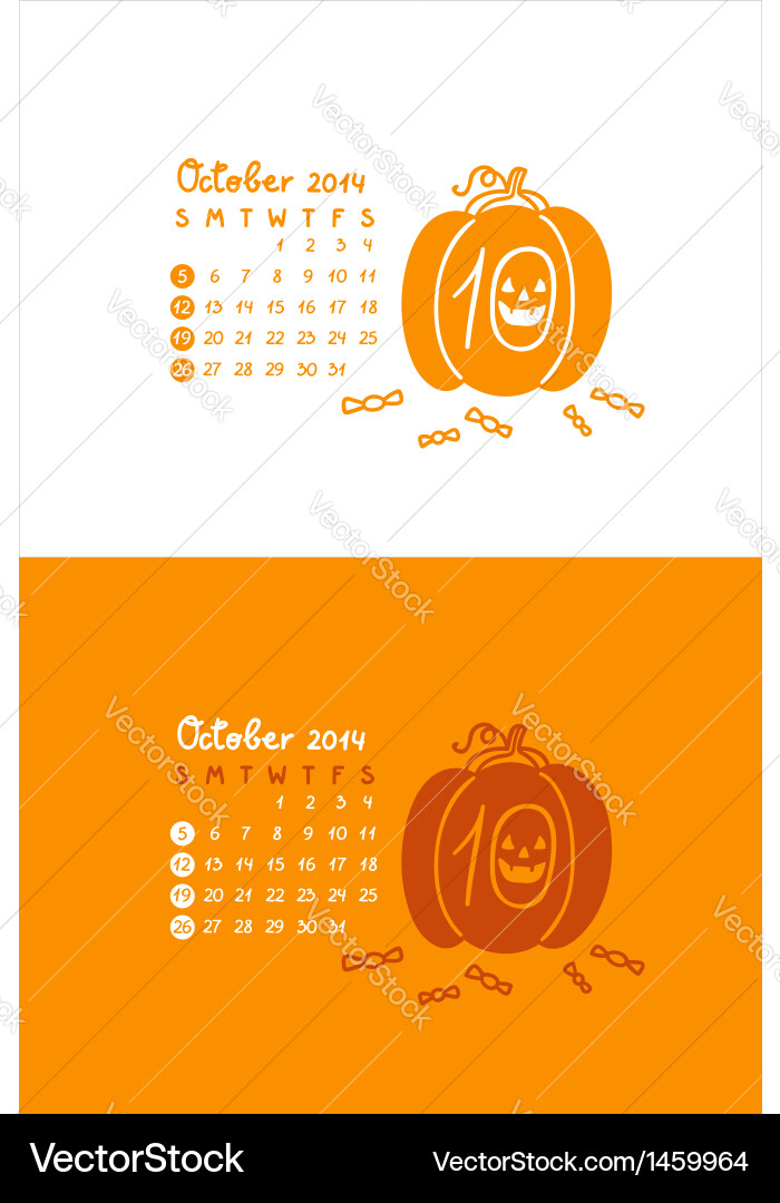 October 2014 Calendar Royalty Free Vector Image