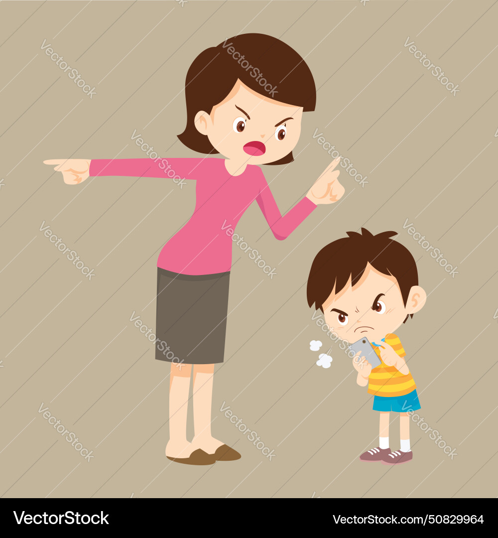 Parent angry to kid addicted phone Royalty Free Vector Image
