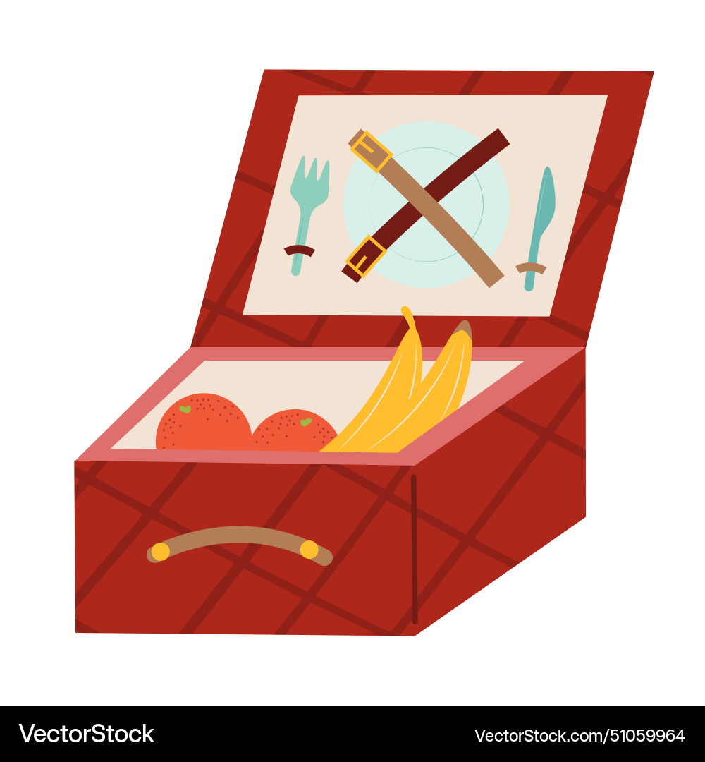 Red picnic basket opened food hamper Royalty Free Vector