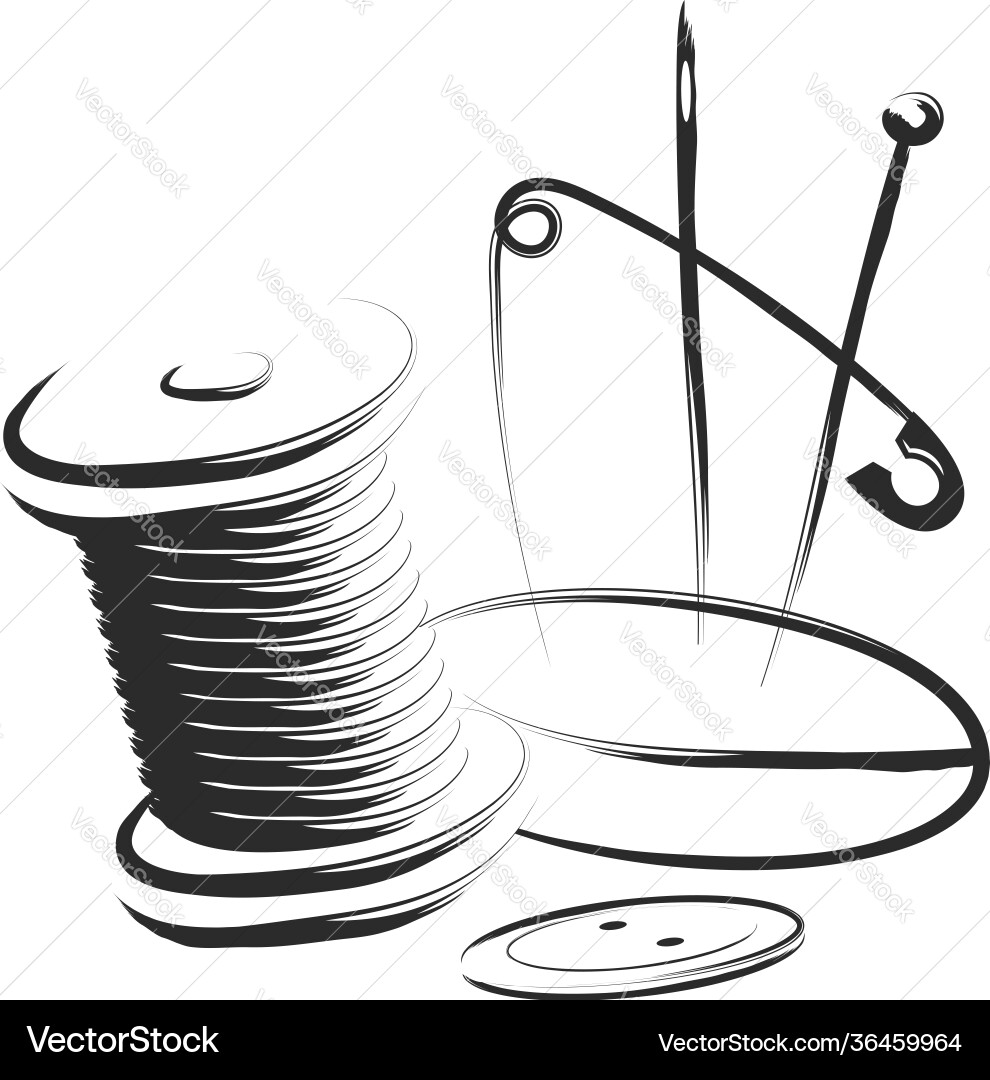 Sewing and thread needle silhouette Royalty Free Vector