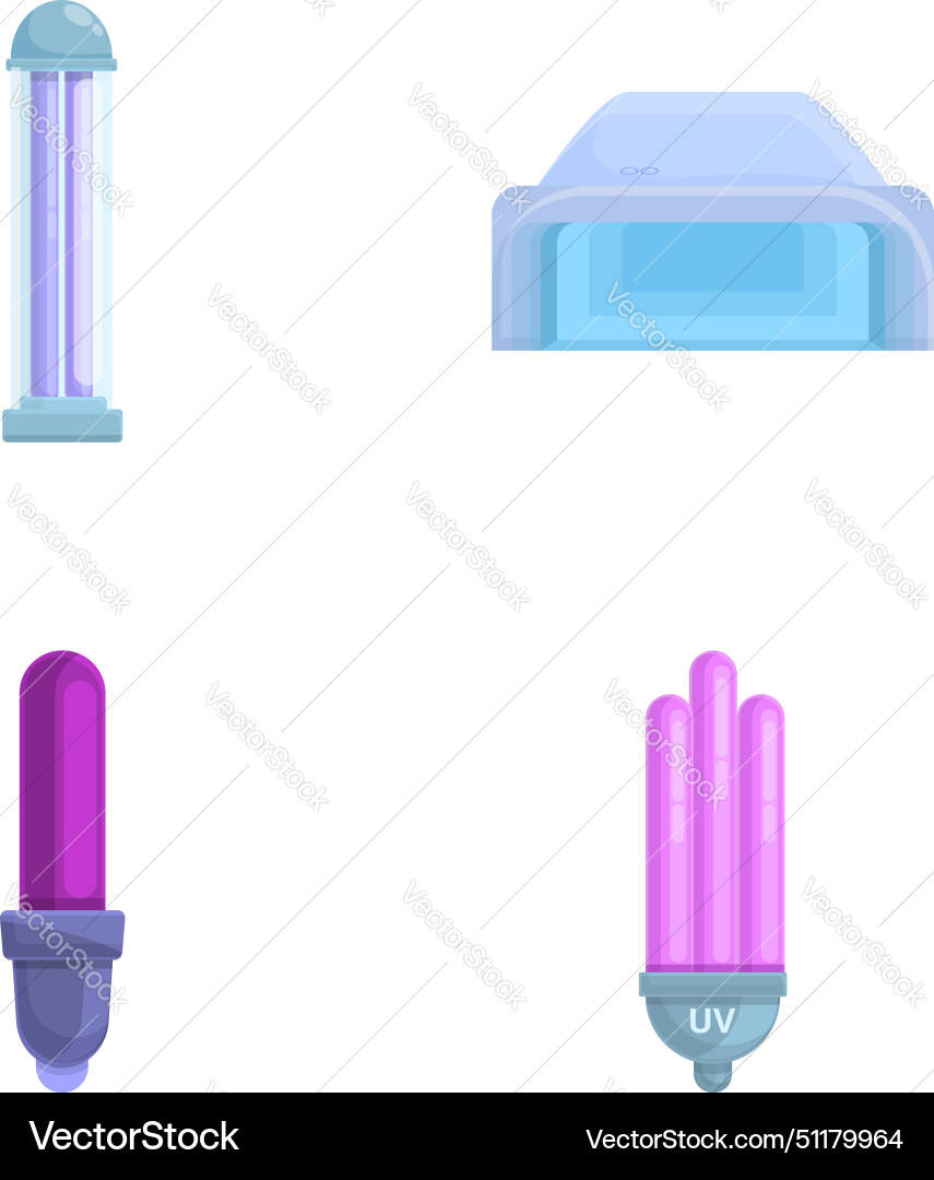 Ultraviolet lamp icons set cartoon various Vector Image