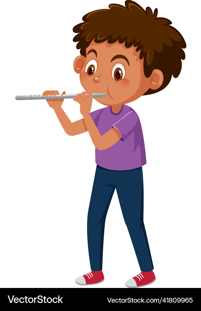 Boy playing flute on white background Royalty Free Vector
