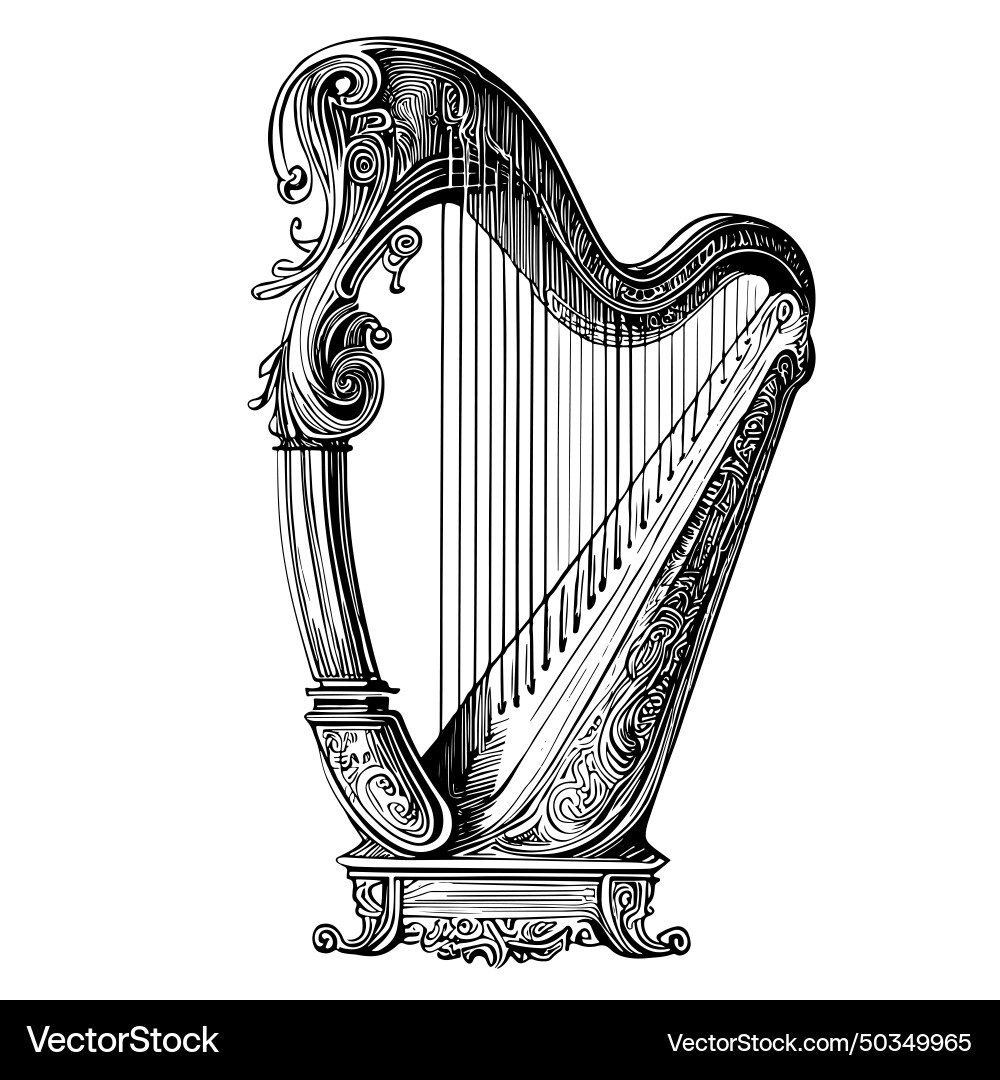 Musical harp hand drawn sketch Royalty Free Vector Image