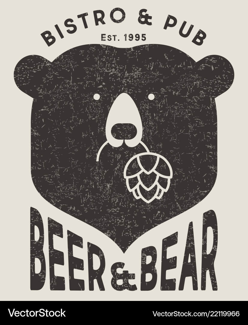 Bear & Beer Pub Logo Royalty Free Vector Image
