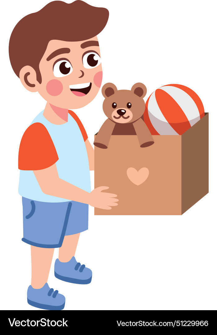 Boy with toys donation Royalty Free Vector Image