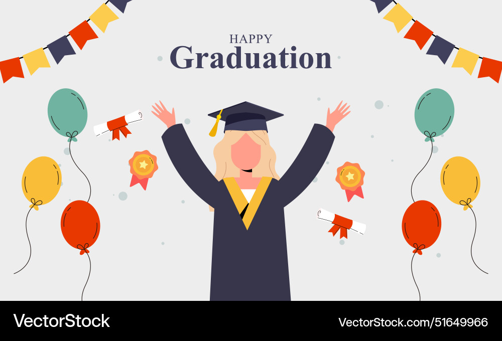 Graduation banner with cartoon Royalty Free Vector Image