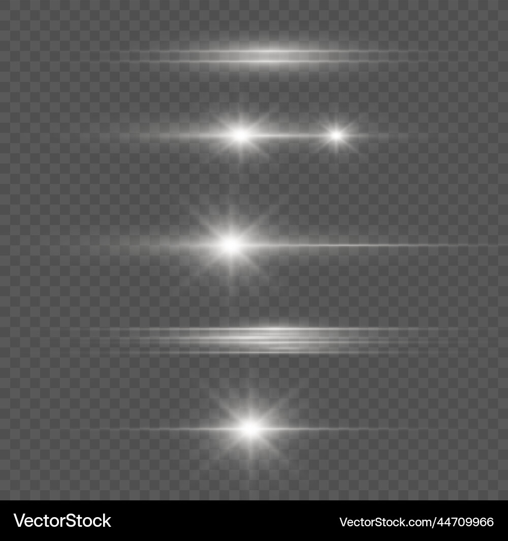 Horizontal line light white laser beams spark star