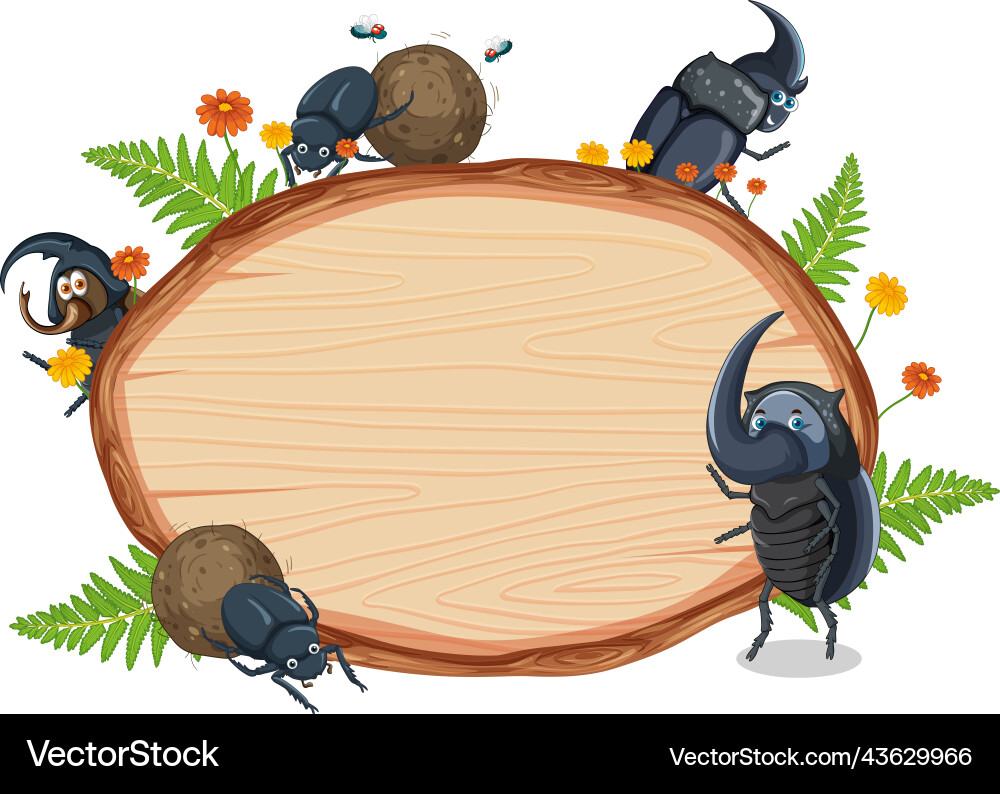 Insect with wooden frame board banner Royalty Free Vector