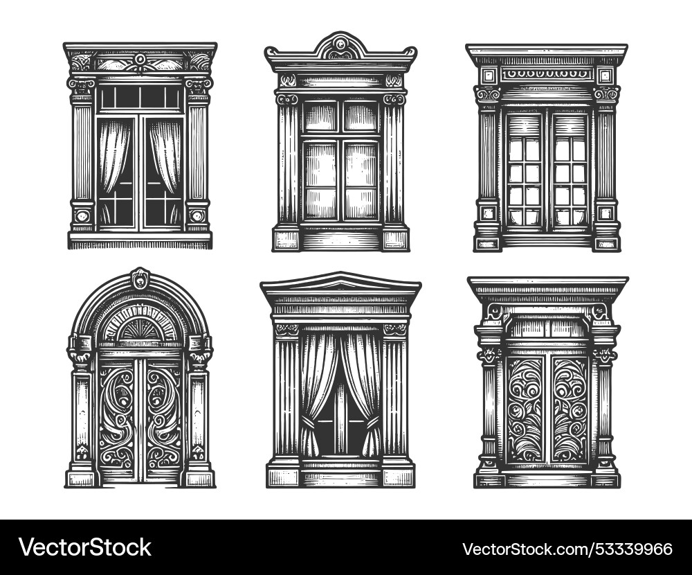 Ornate window designs floral decorations Vector Image