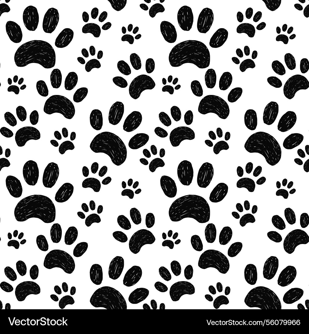 Paw print seamless pattern drawn in pencil or Vector Image