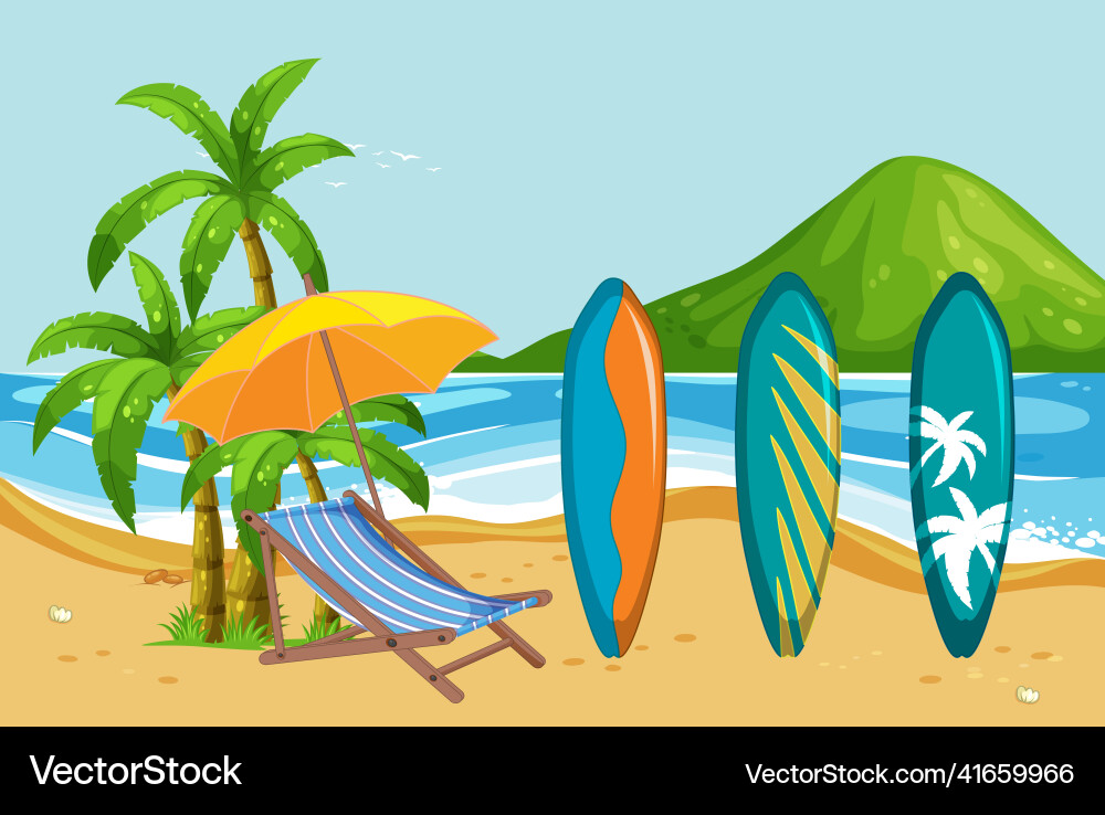 Sunny day the at beach scene Royalty Free Vector Image
