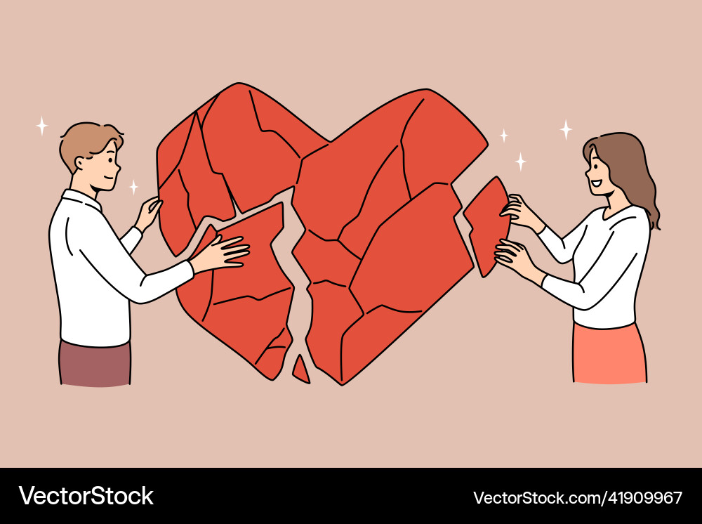 Couple connect huge heart pieces together Vector Image