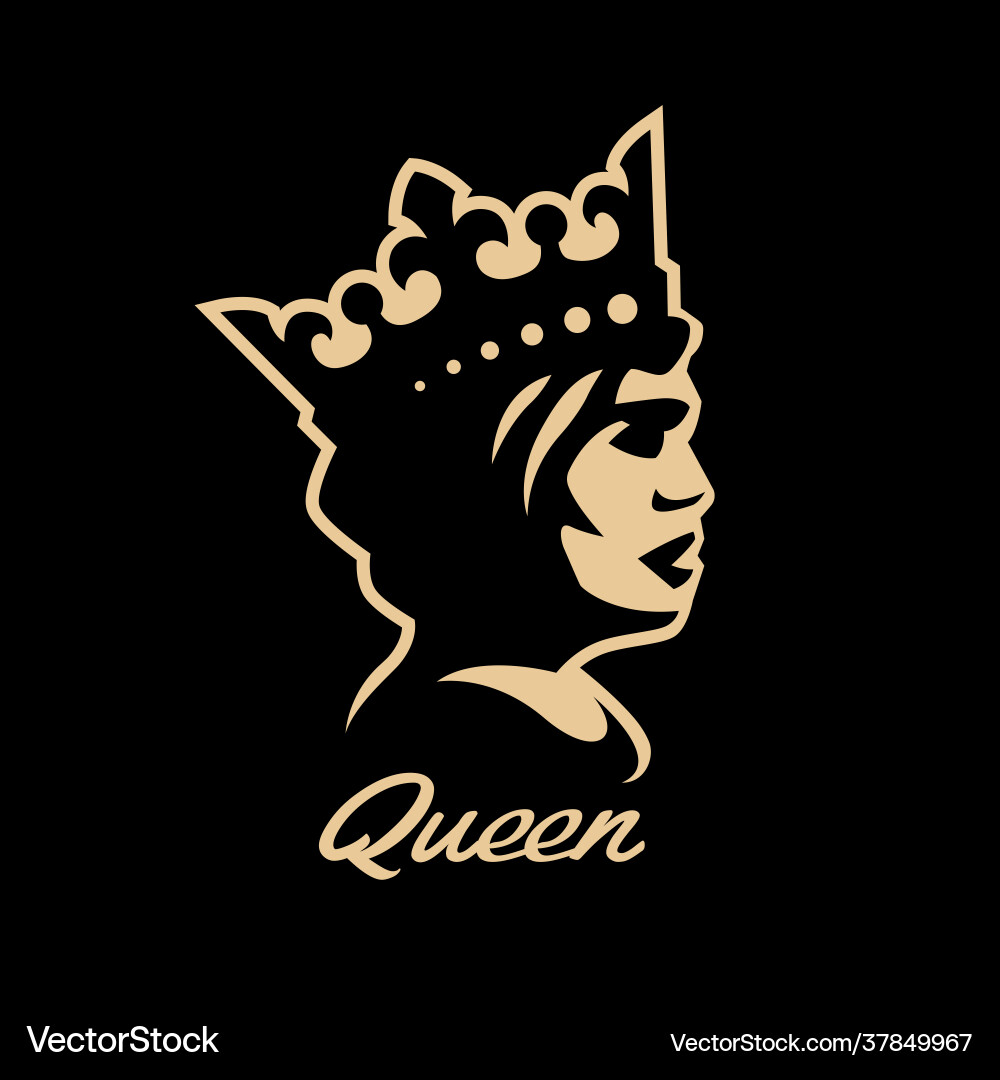 Queen symbol logo black white style Royalty Free Vector