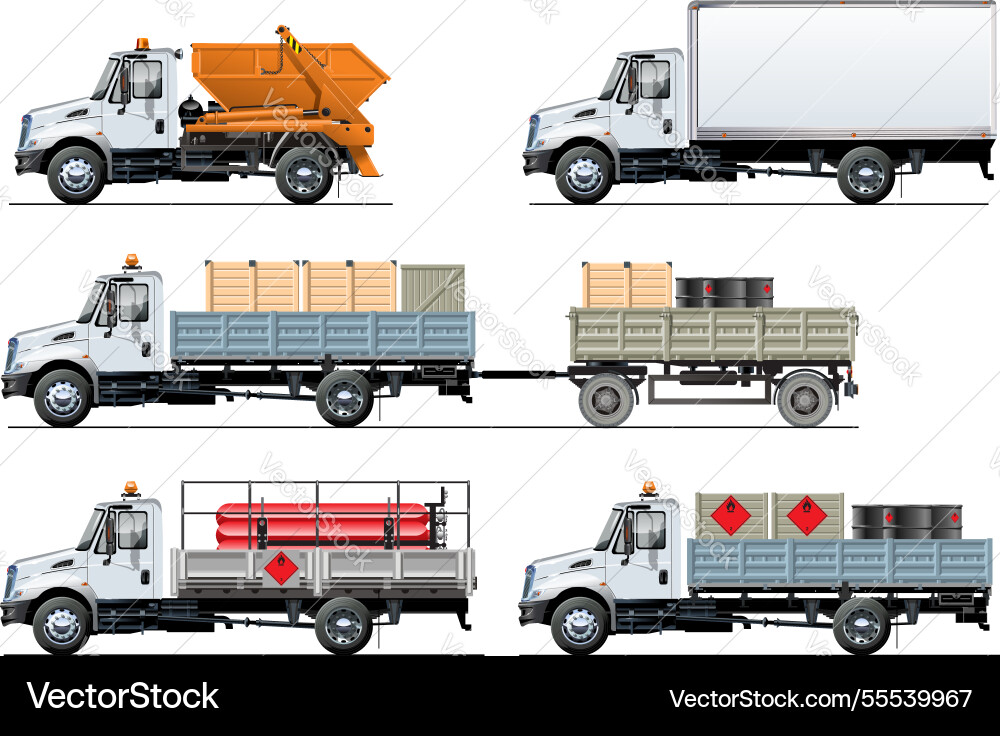 Spec trucks set isolated on white Royalty Free Vector Image