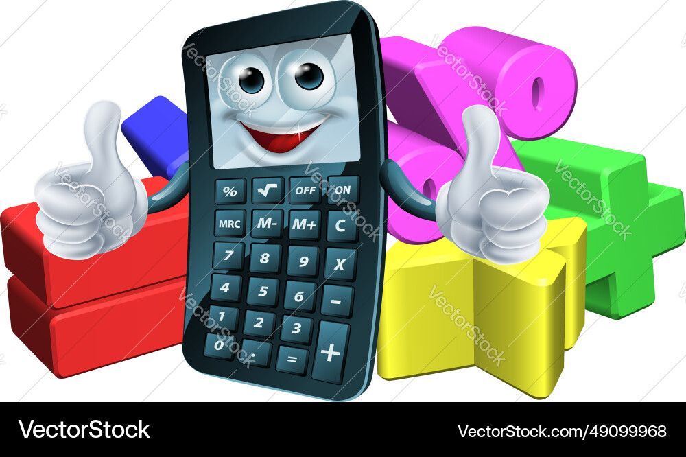 Calculator man and math symbols Royalty Free Vector Image