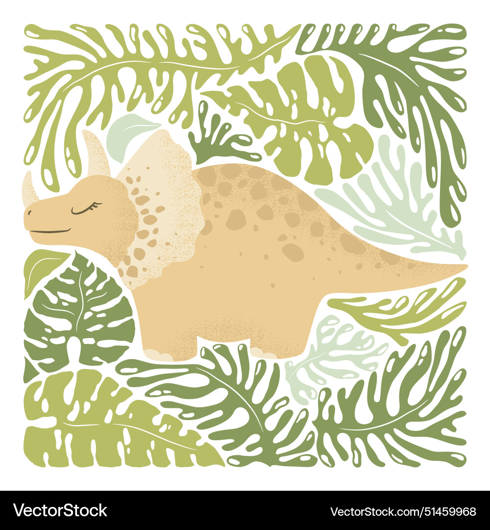 Cute hand drawn cartoon dinosaur abstract plants Vector Image
