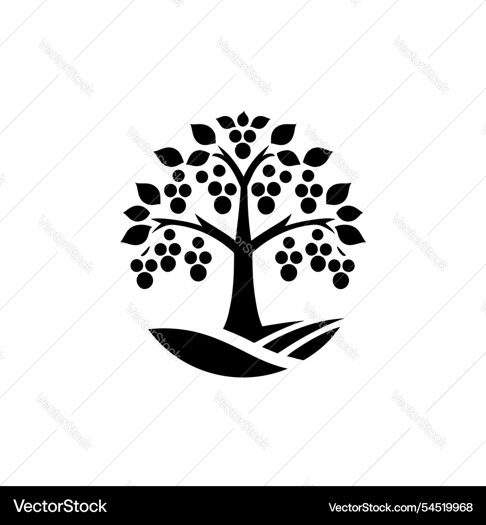 Fruit tree icon on farmland 1 Royalty Free Vector Image
