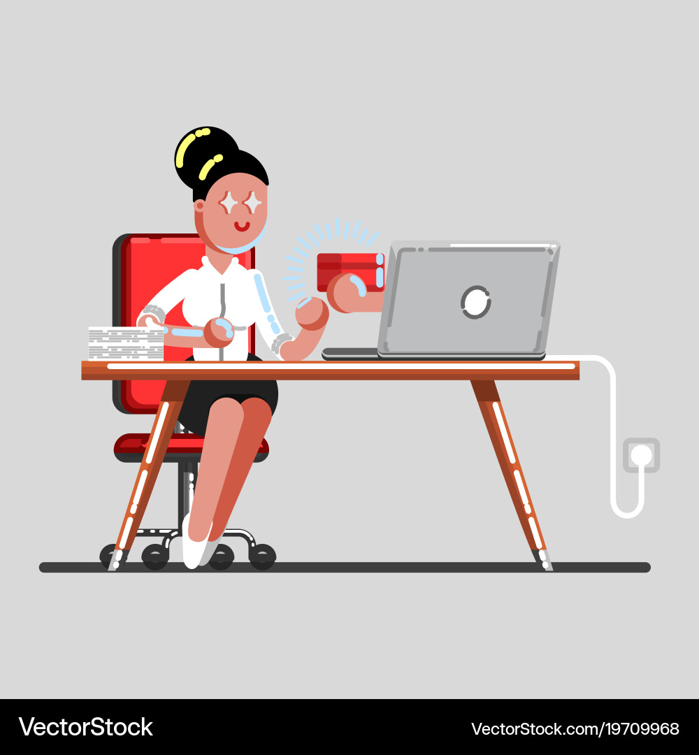 Girl order a package via laptop Royalty Free Vector Image