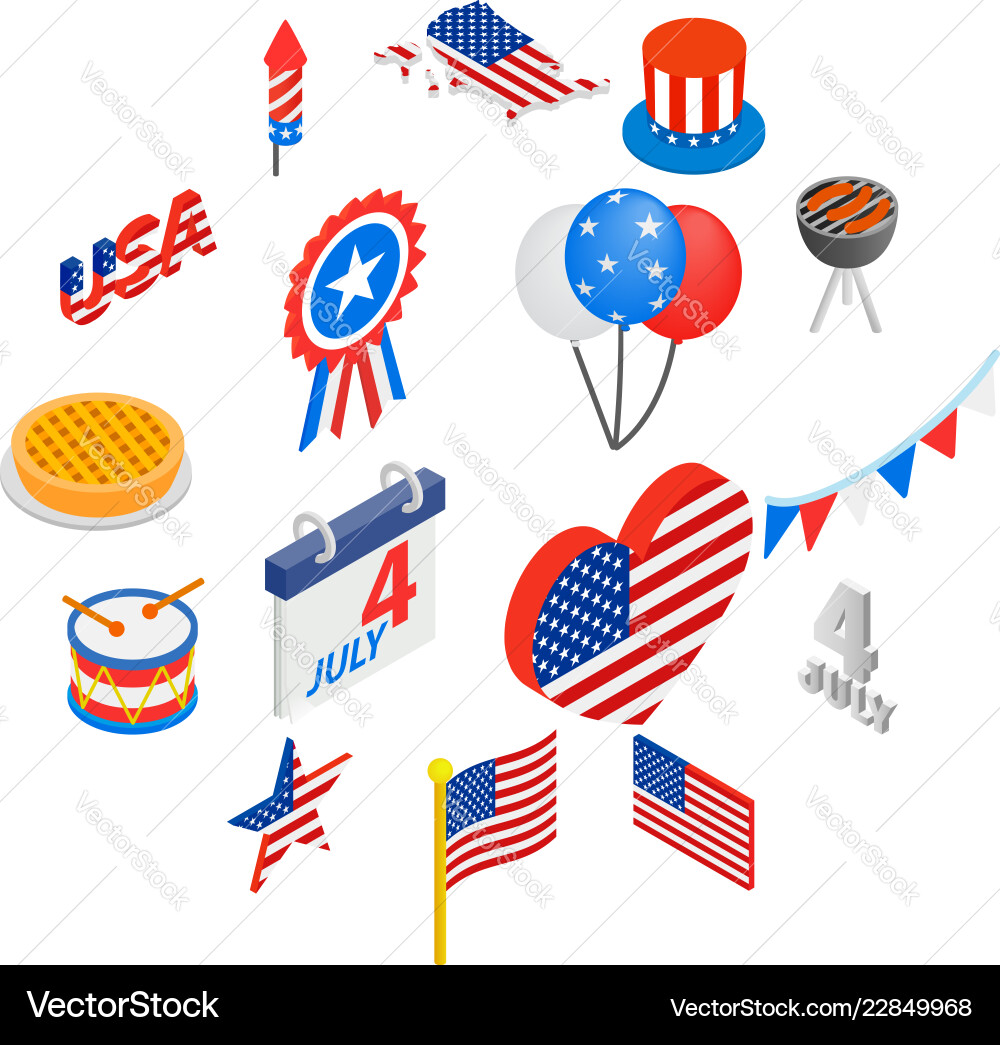 Independence day isometric 3d icons Royalty Free Vector