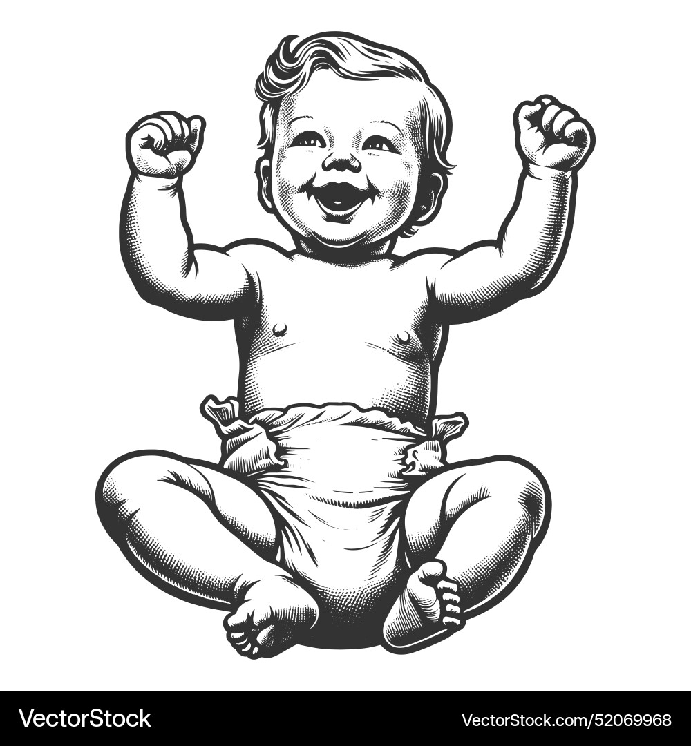 Joyful baby laughing engraving Royalty Free Vector Image