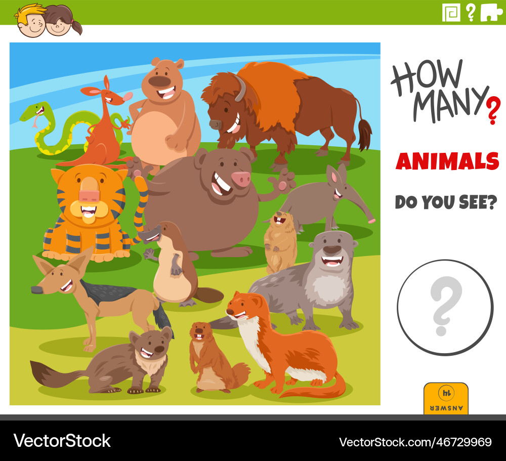 Counting cartoon wild animals educational game Vector Image