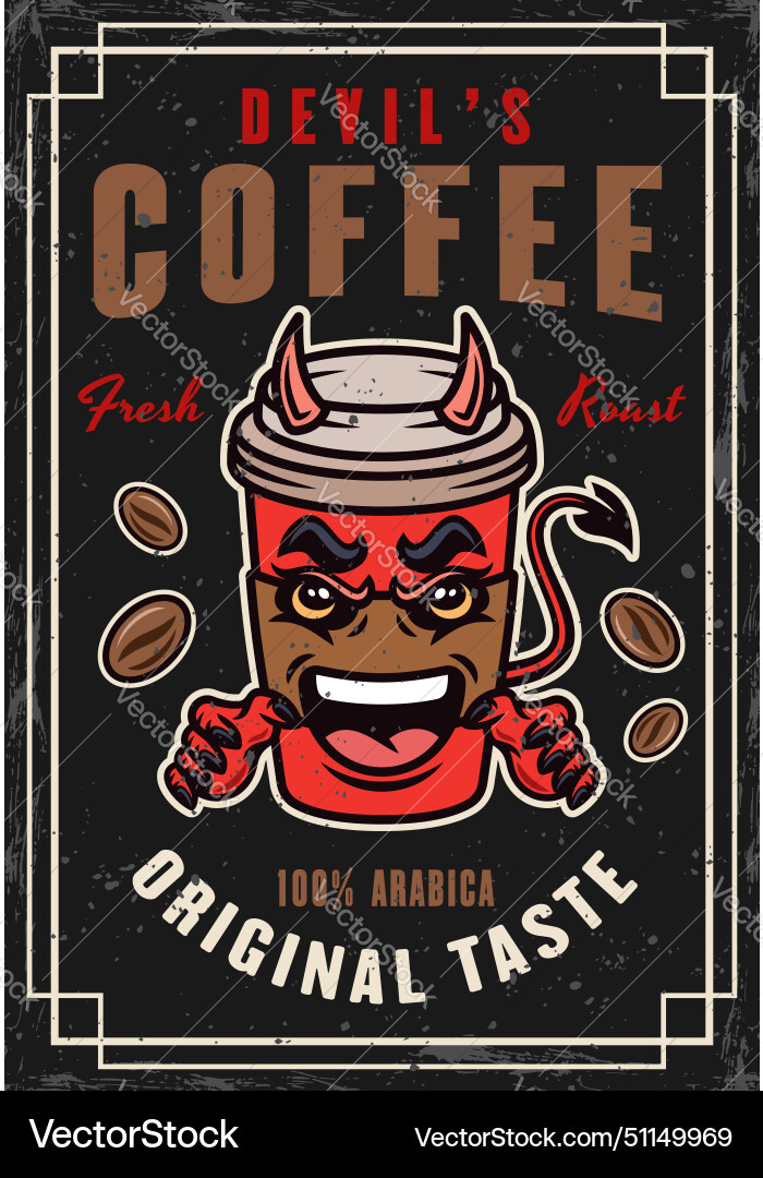 Devil coffee paper cup cartoon mascot character Vector Image