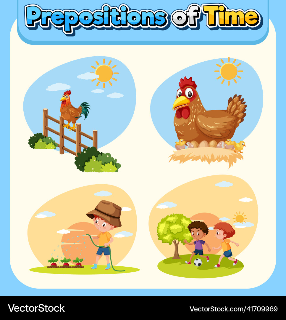 Preposition of time poster design Royalty Free Vector Image