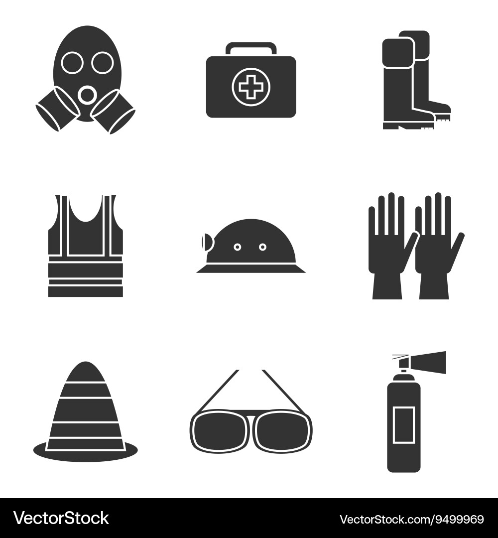 Safety equipment icon set Royalty Free Vector Image