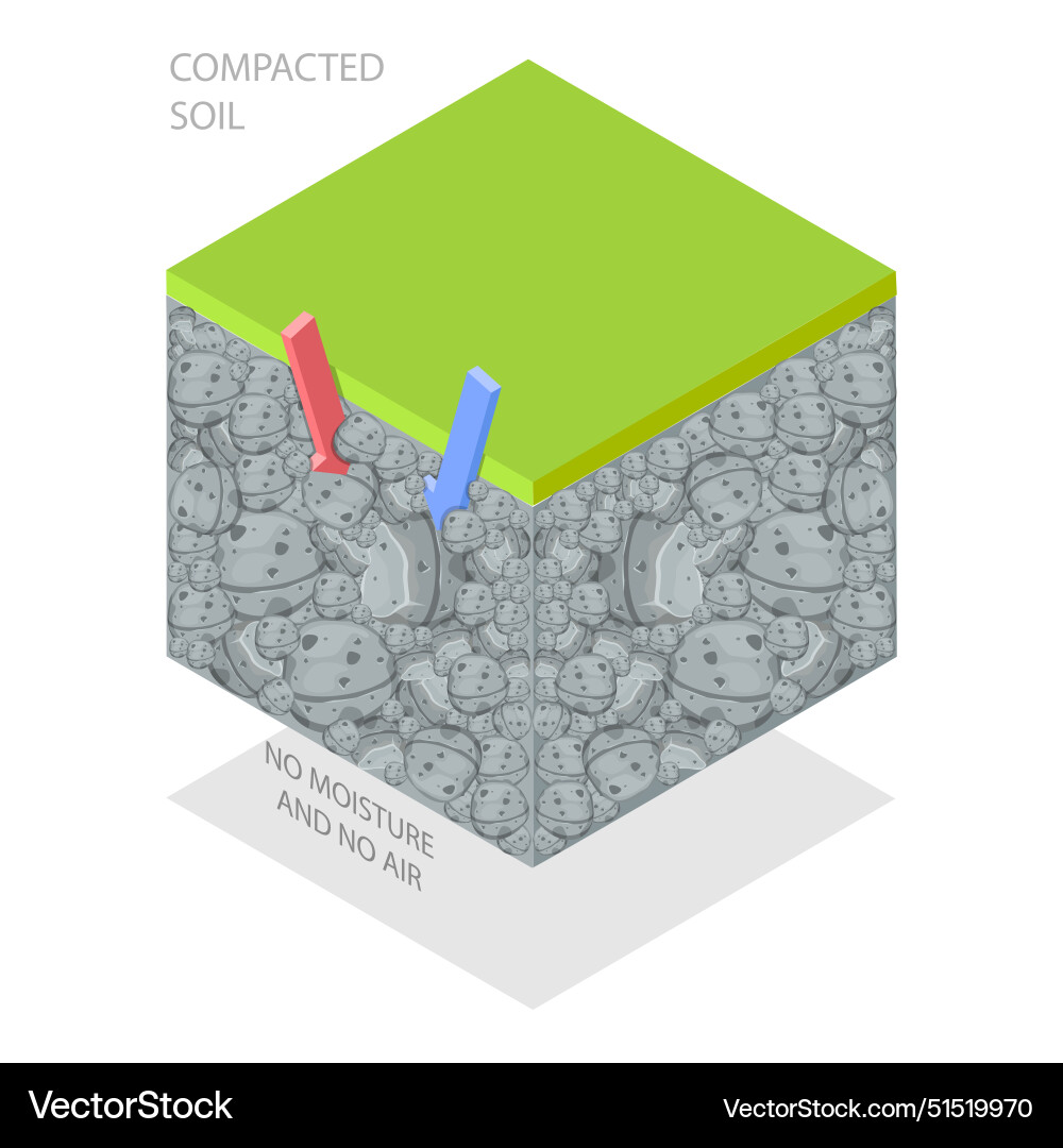 3d isometric flat of soil compaction Royalty Free Vector