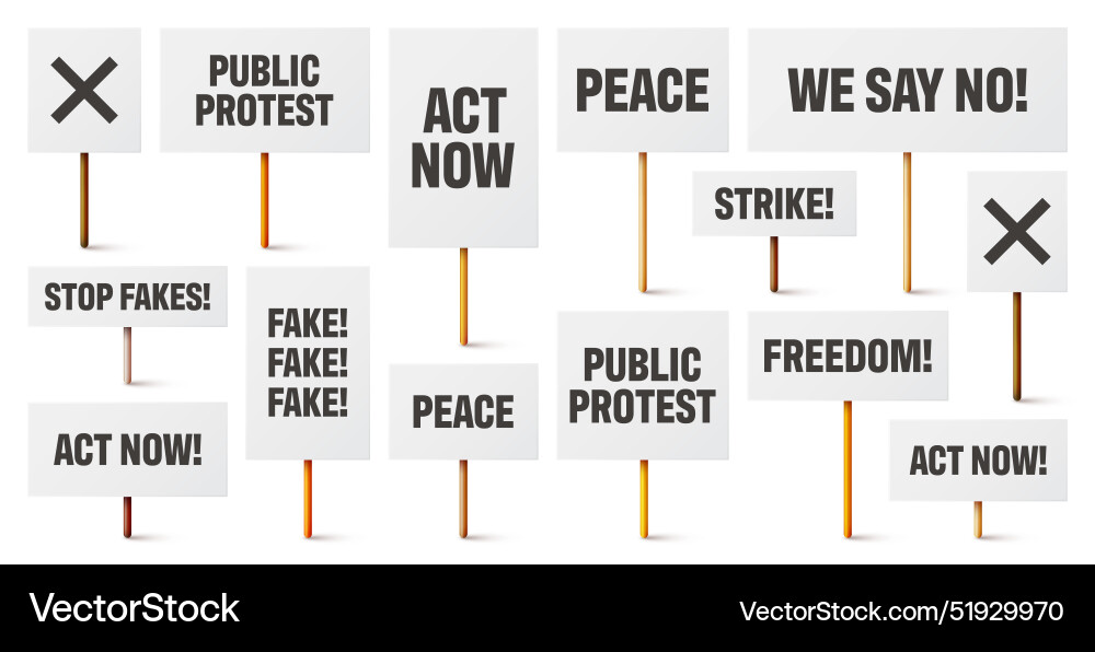 Blank white protest signs with text slogans Vector Image