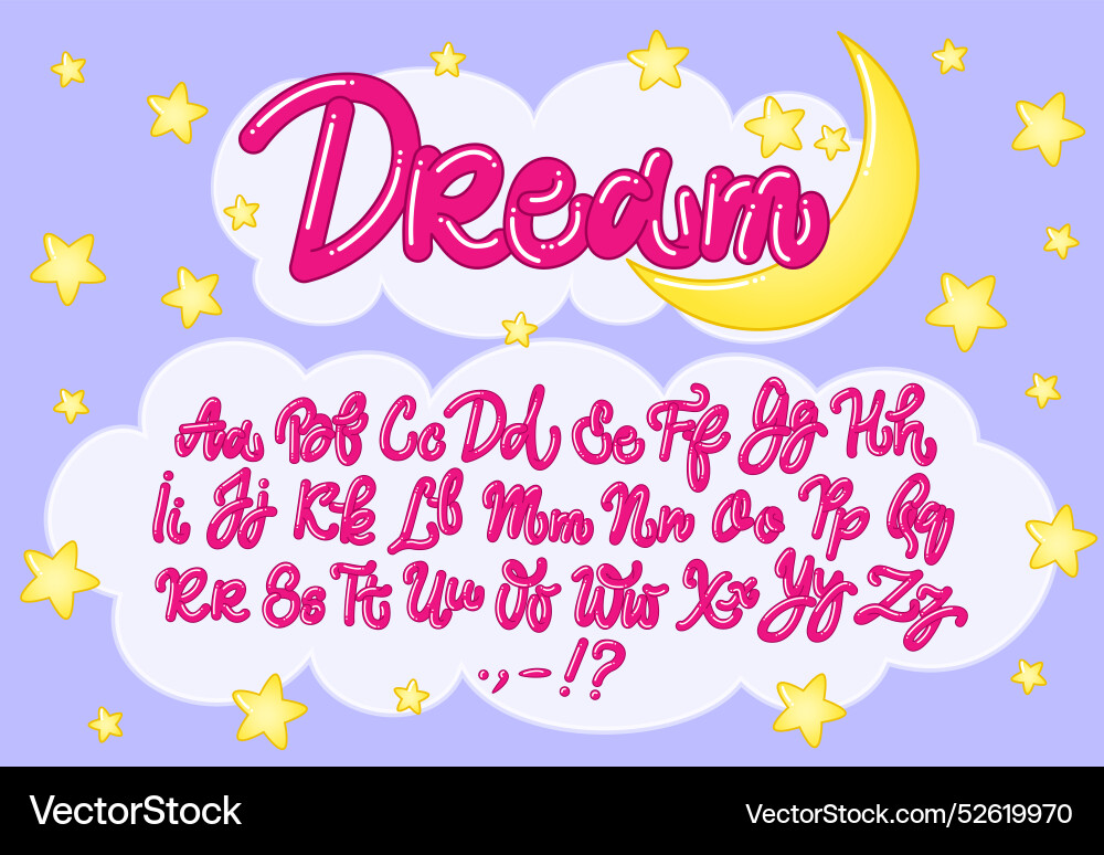 Bold handwritten alphabet glossy dream font Vector Image