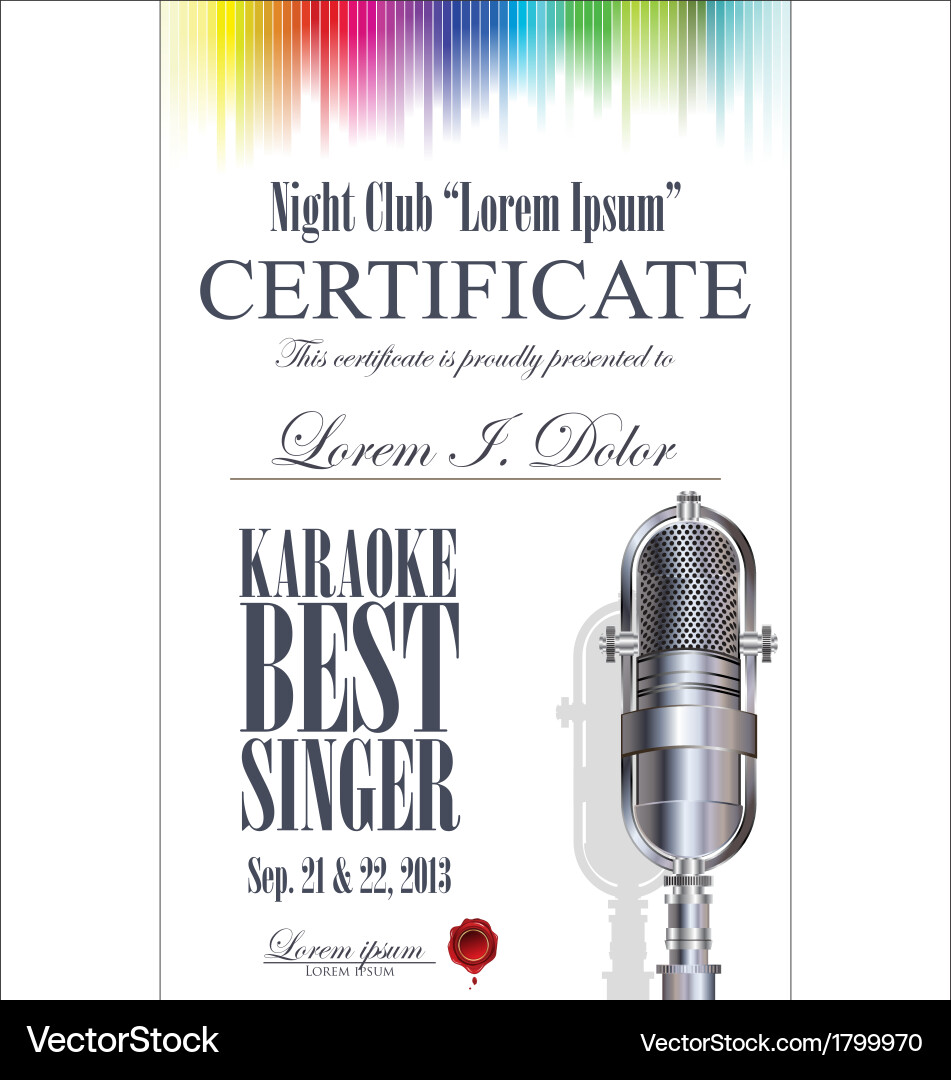 Certificate best karaoke singer Royalty Free Vector Image