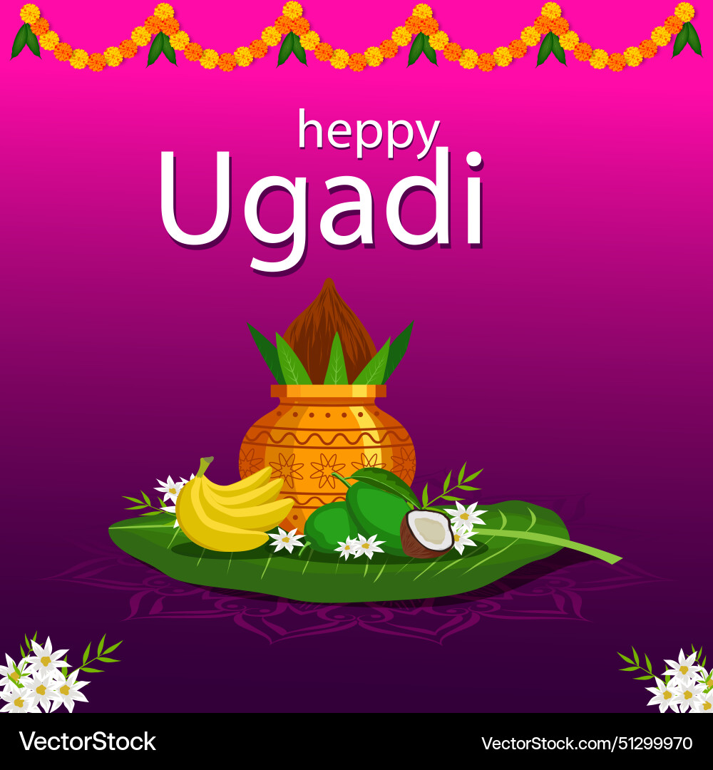 Happy ugadi poster with kalasha image Royalty Free Vector