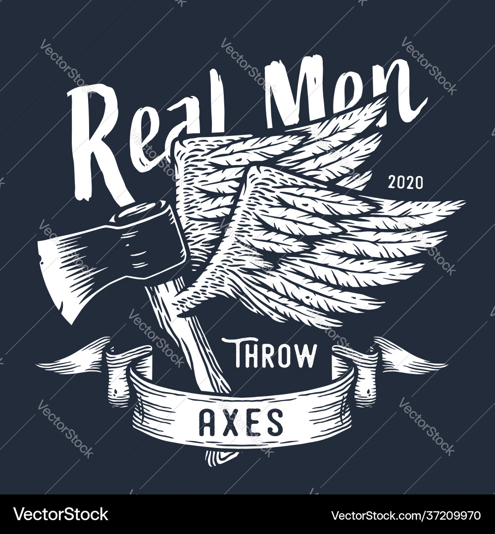Lumberjack ax flying axe with wings axeman print Vector Image