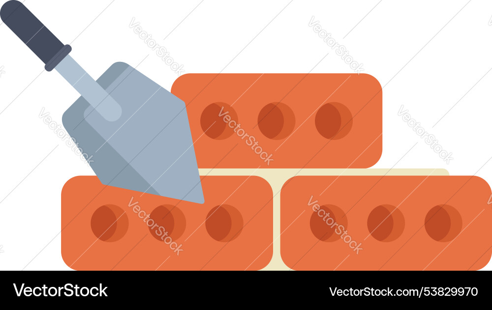 Trowel building new brick wall with mortar Vector Image