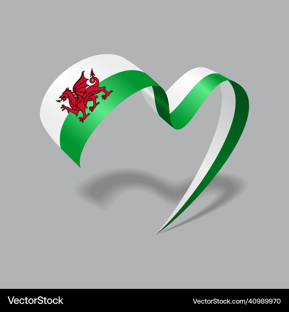 Welsh flag heart shaped ribbon Royalty Free Vector Image